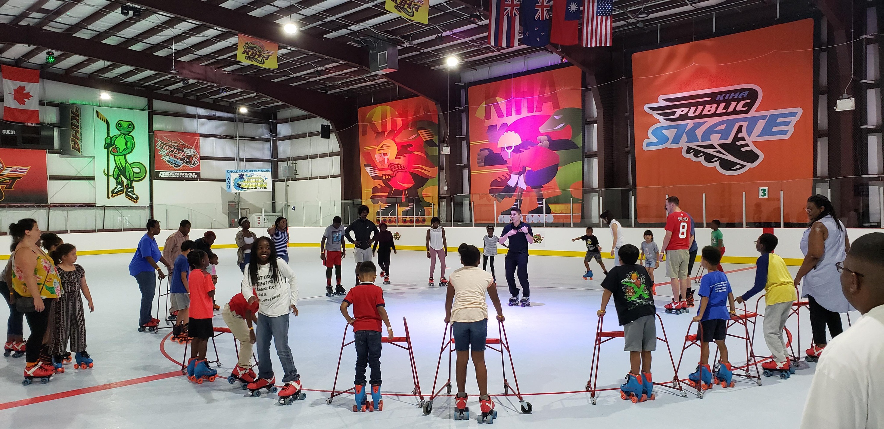 Instructor teaching a large group
